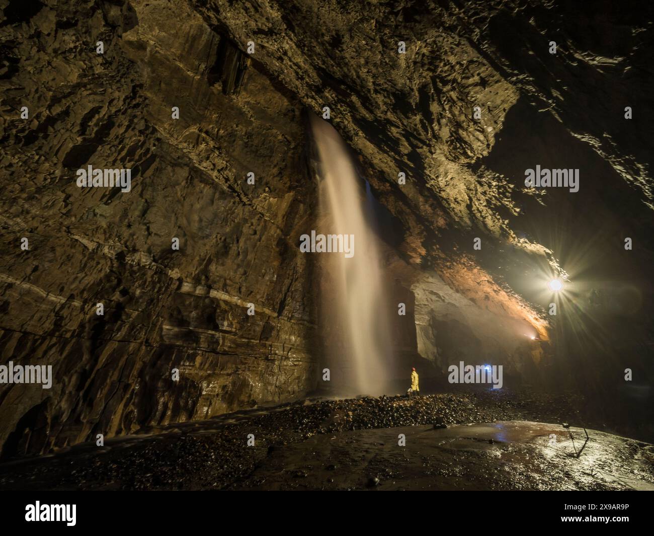 The image is of Gaping Gill main chamber in the Yorkshire Dales located ...