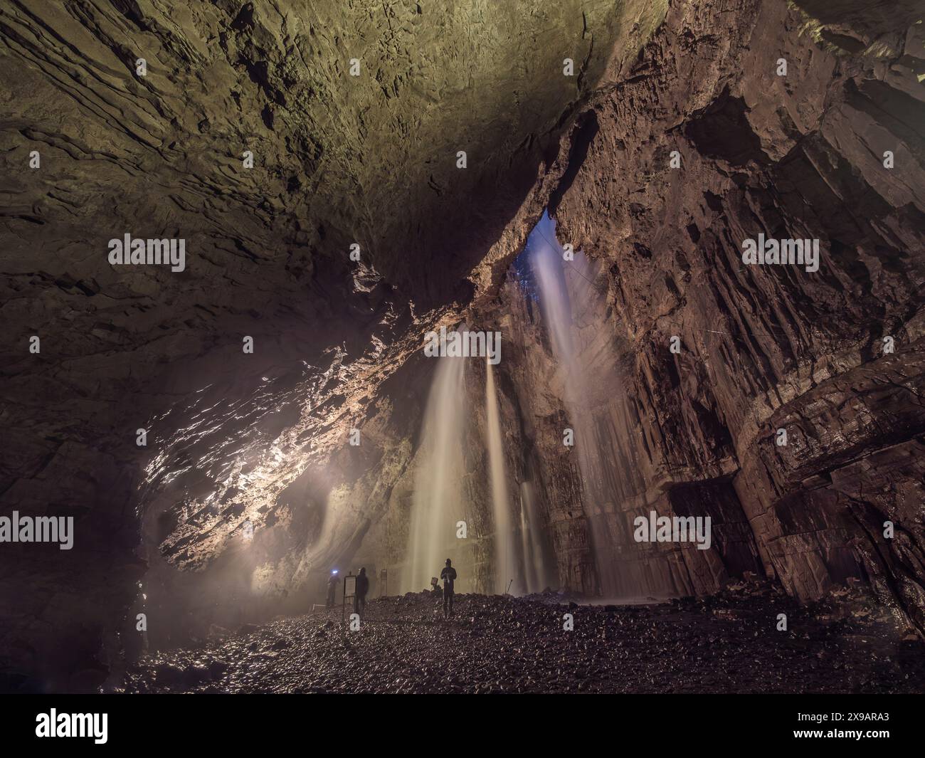 The image is of Gaping Gill main chamber in the Yorkshire Dales located ...
