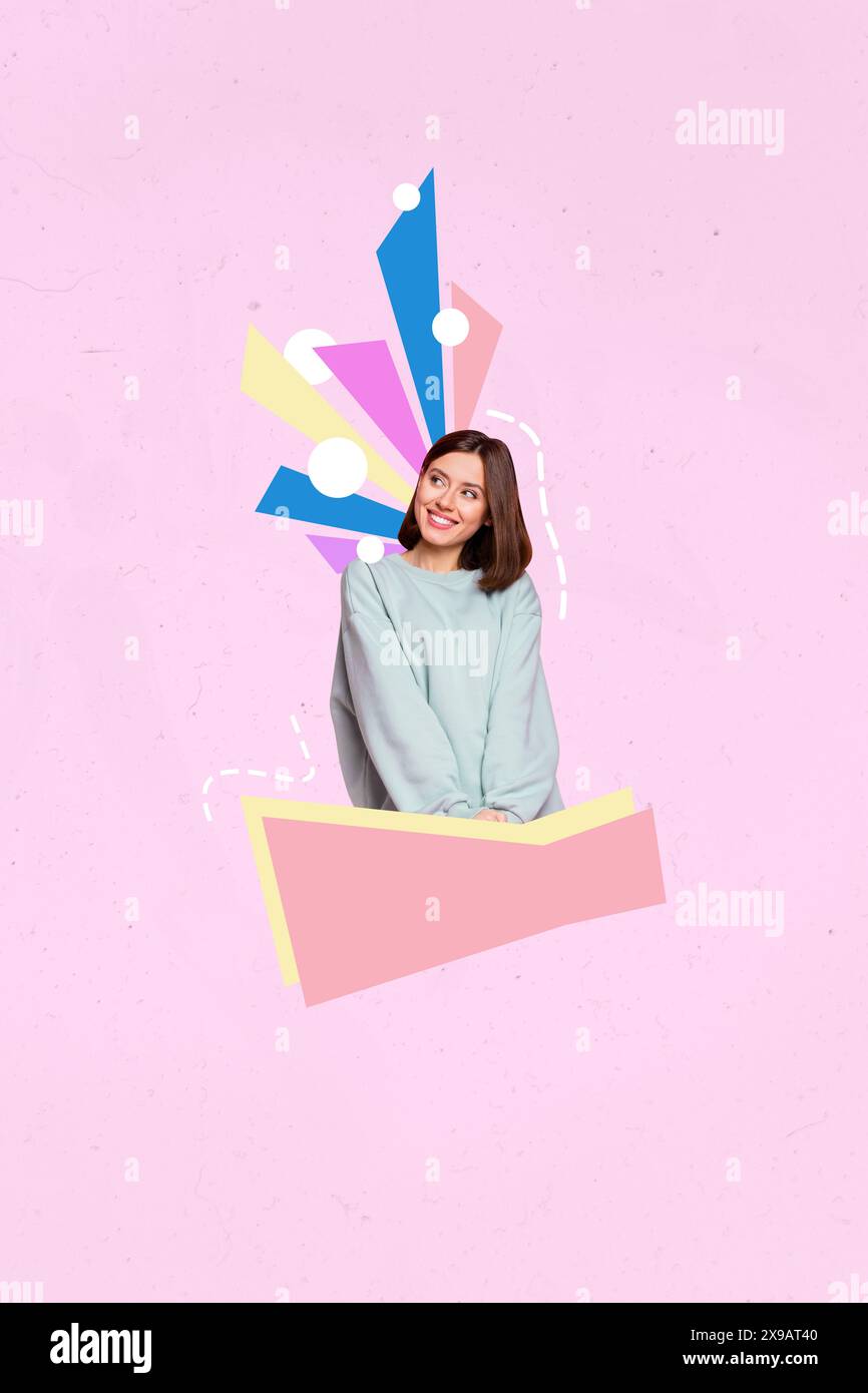 Photo collage composite artwork sketch image of beautiful attractive ...