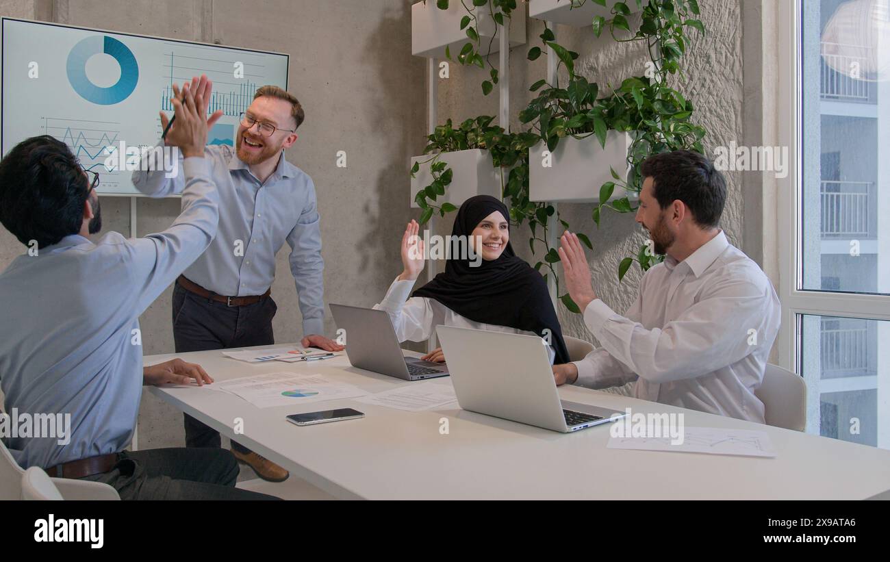 Happy diverse business people multiracial team businessmen muslim ...