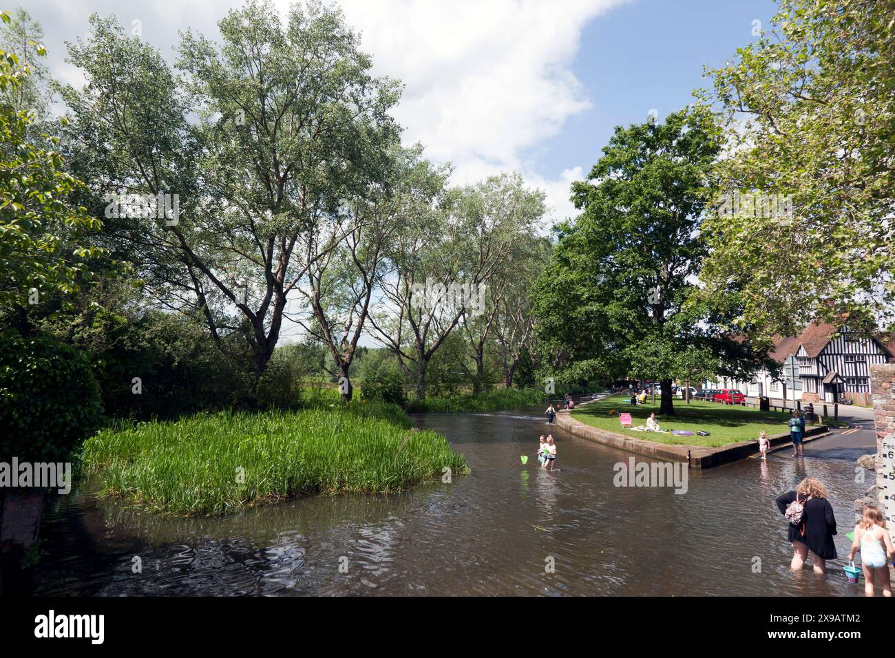 A ford over the river Darent, with a picturesque hump-back bridge ...