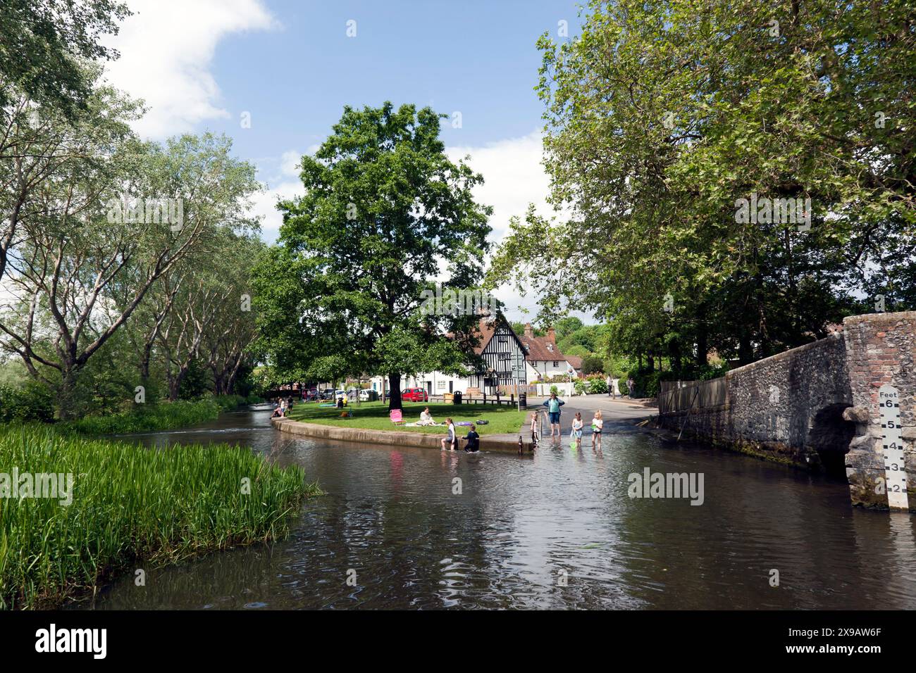 A ford over the river Darent, with a picturesque hump-back bridge ...