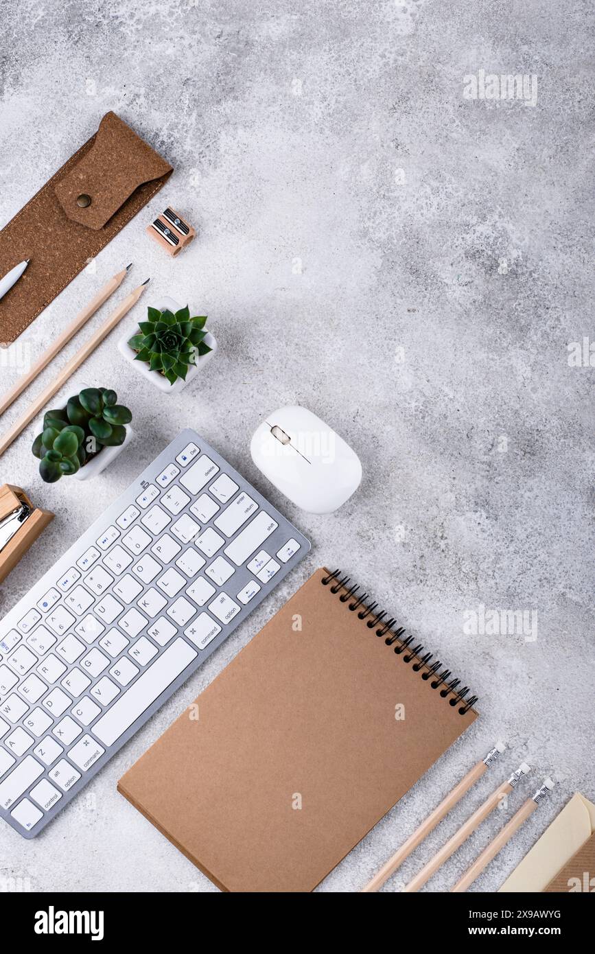 Top view work desk office workspace Stock Photo - Alamy