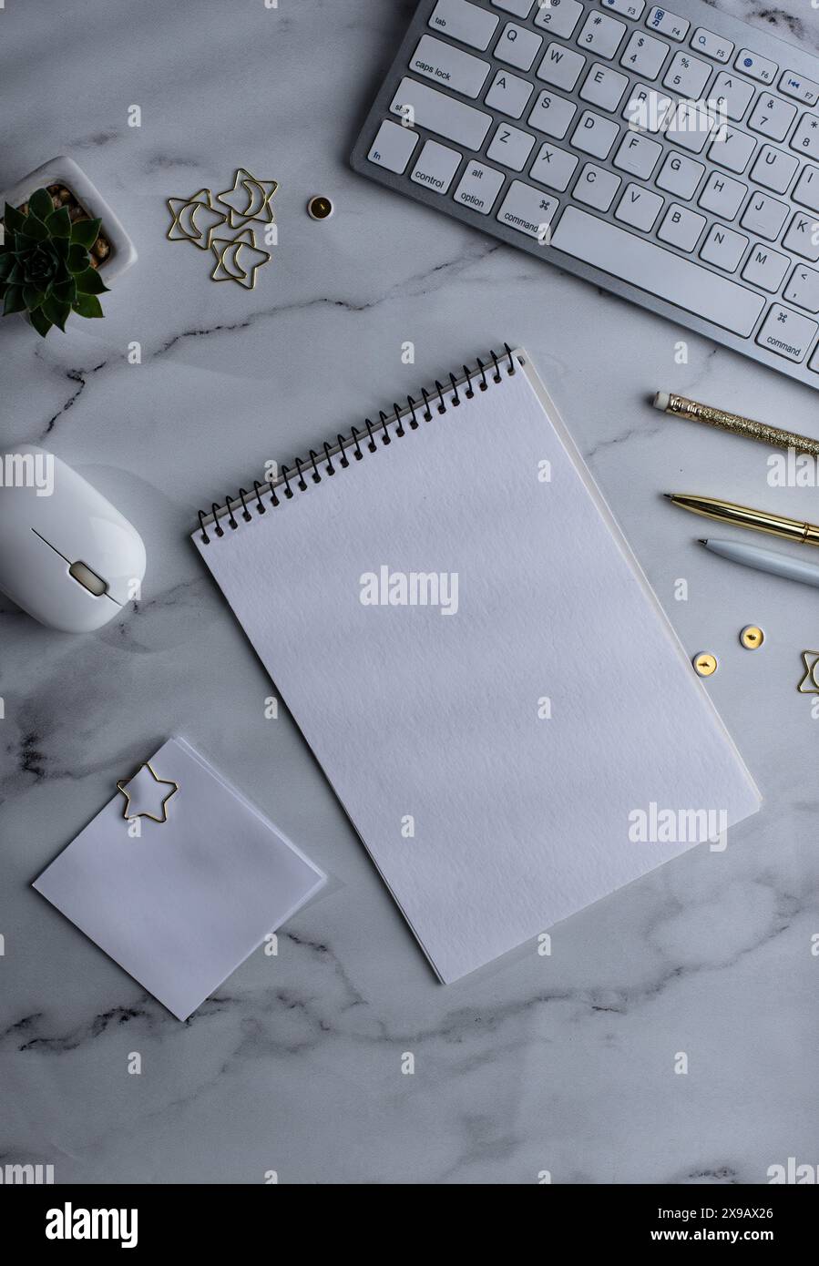 Top view work desk office workspace Stock Photo - Alamy