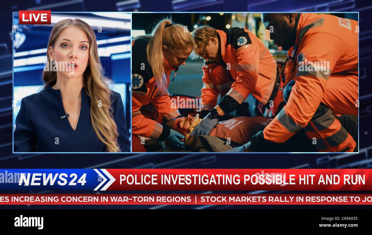 Breaking TV News Live Report: Anchor Talks While Split Screen Edit ...