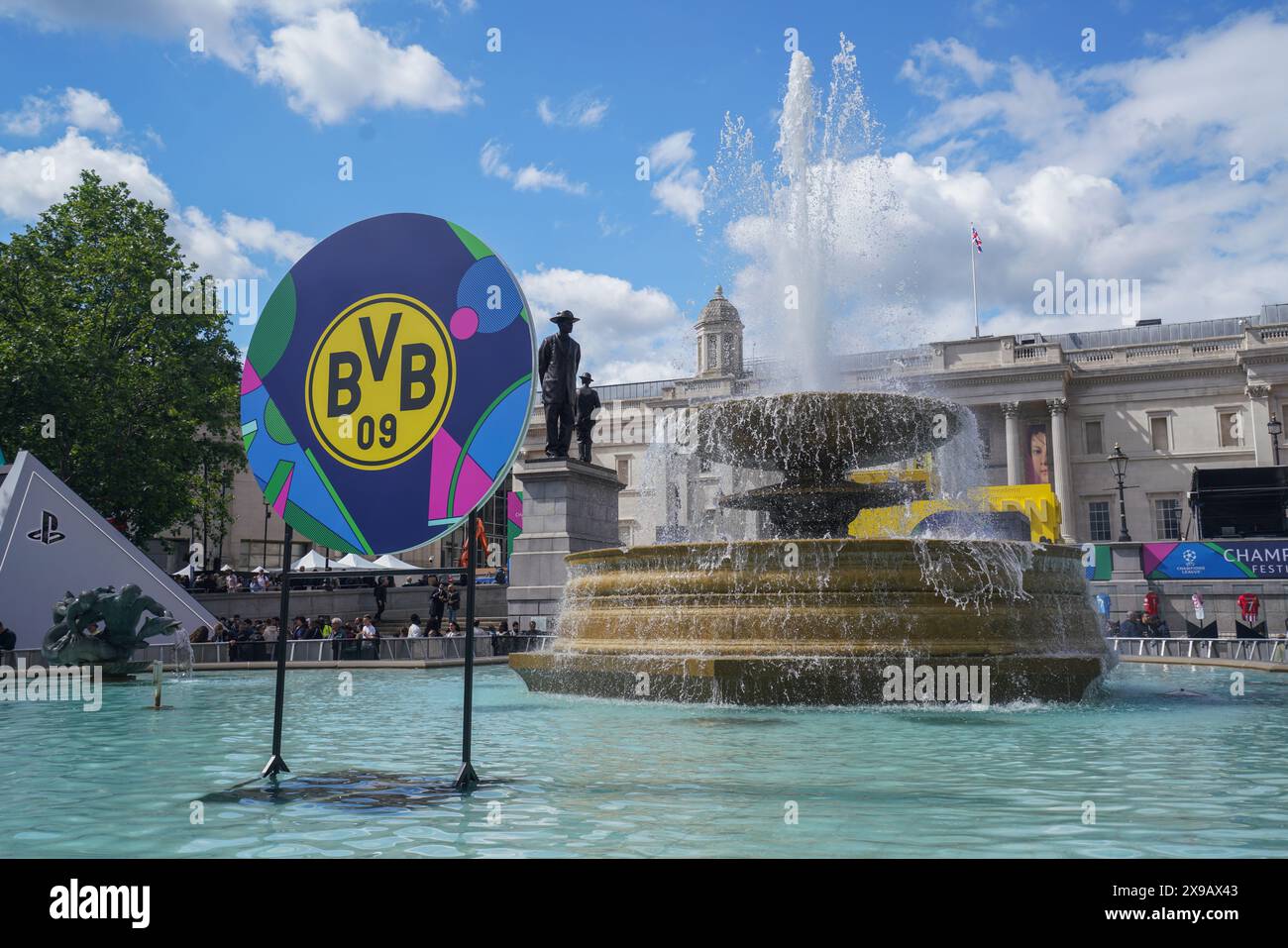 London, UK. 30 May, 2024. The crest of Borussia Dortmund is displayed ...