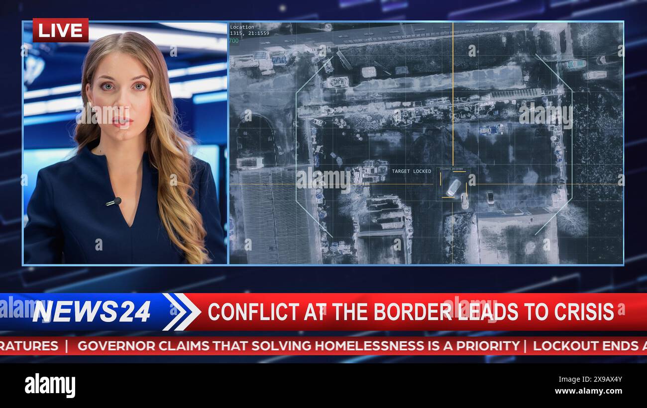 Split Screen Edit of TV News Live Report: Anchorwoman Talks about Story ...