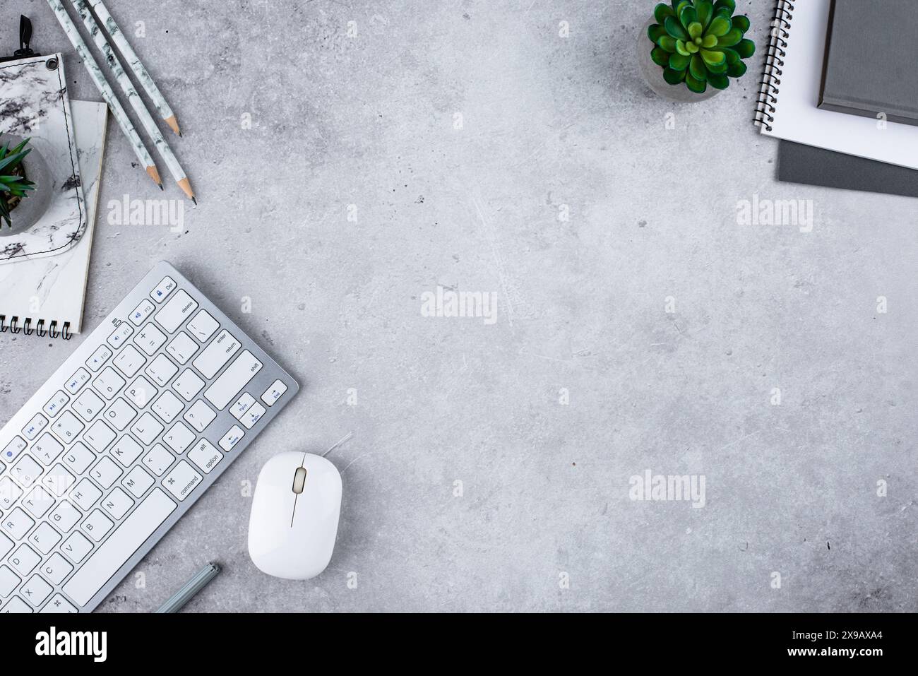 Top view work desk office workspace Stock Photo - Alamy