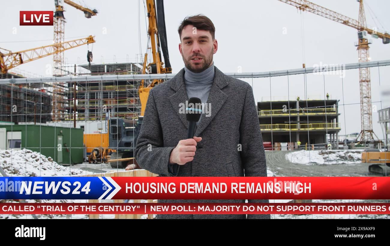 Split Screen Edit of Live Report TV News Expert Interview. Professional ...