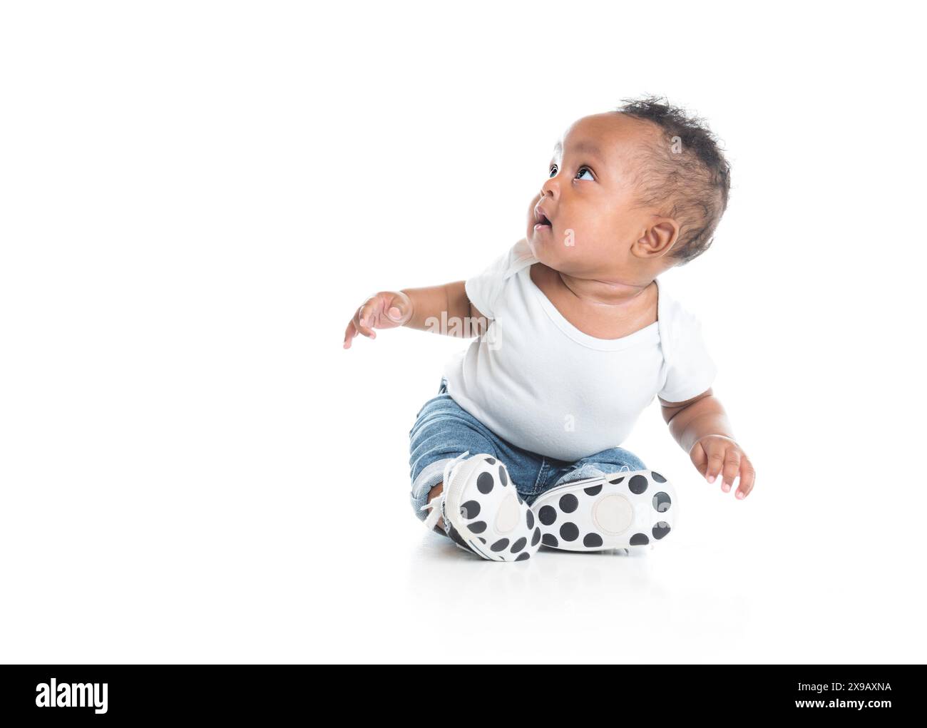 five month old African American baby boy on studio white Stock Photo ...