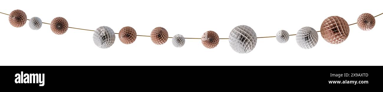 Elegant garland with beige and white elements isolated on white ...