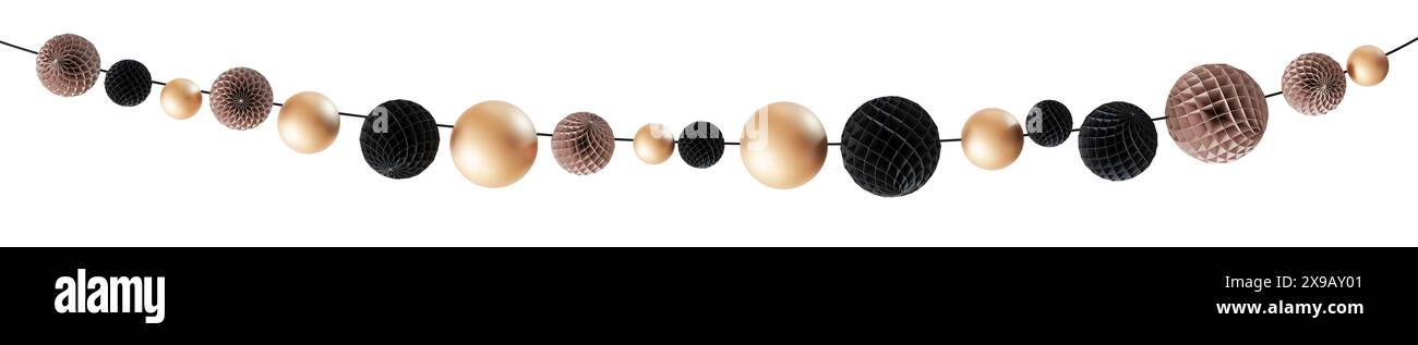 Elegant garland with beige, black and golden elements isolated on white ...