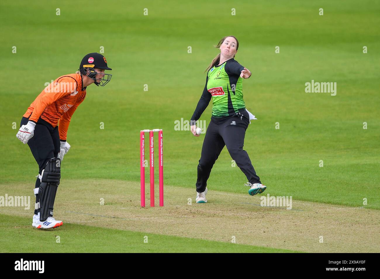 Southampton, UK. 30 May 2024. Amanda-Jade Wellington bowling during the ...