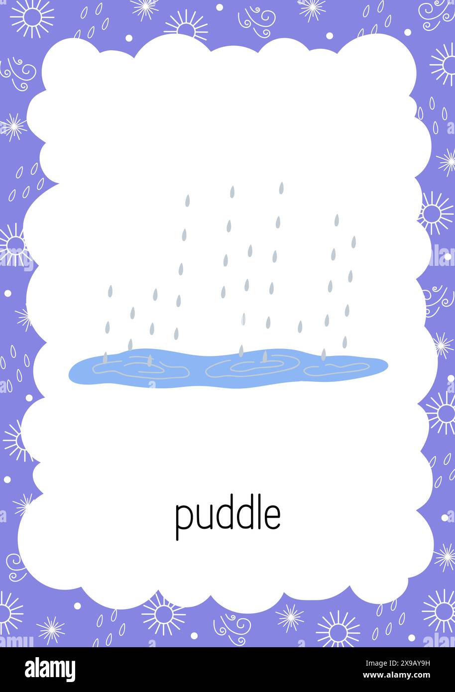 Weather flash card Puddle topical vocabulary learning printable ...