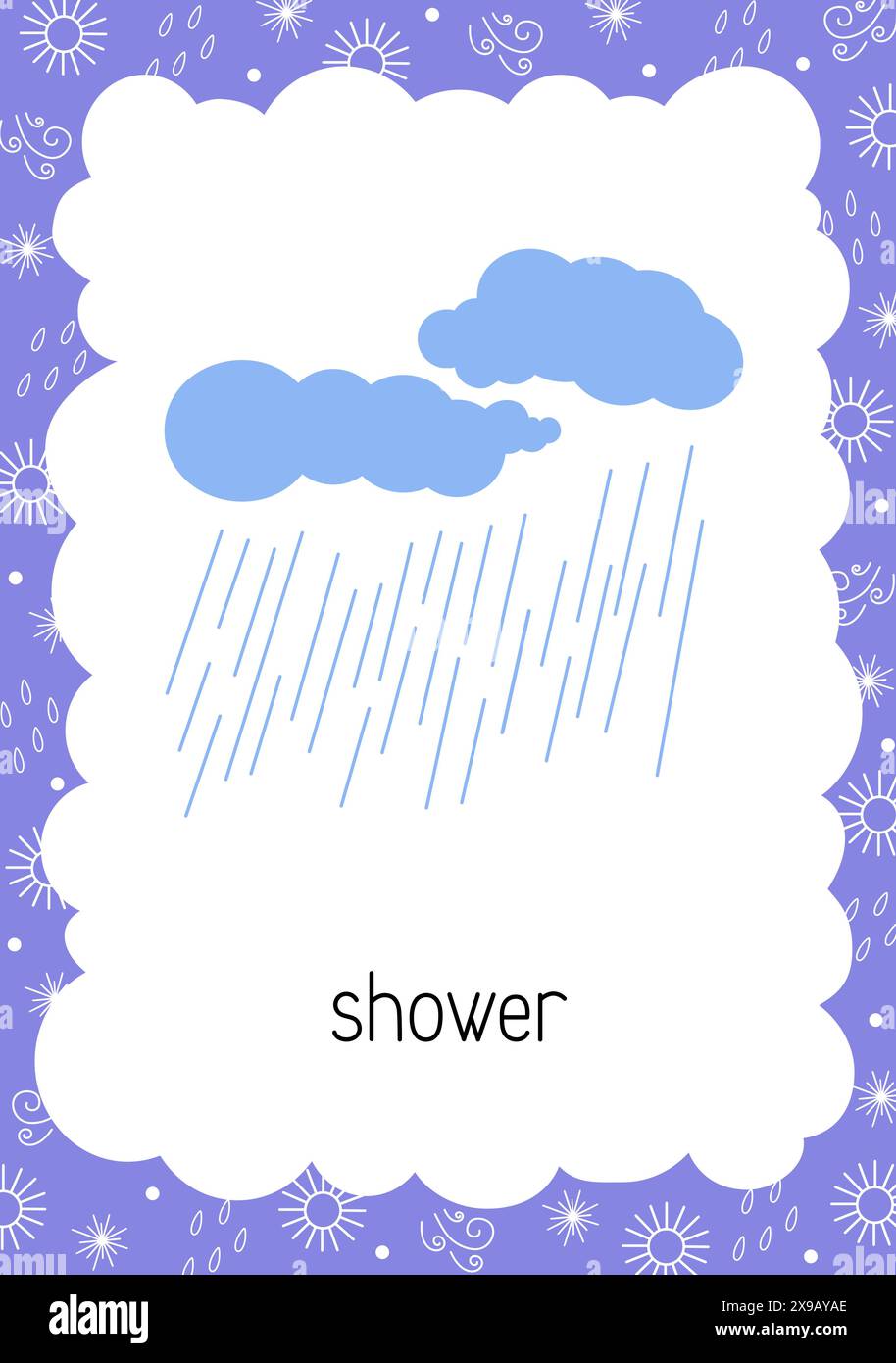 Weather flash card Shower topical vocabulary learning printable ...