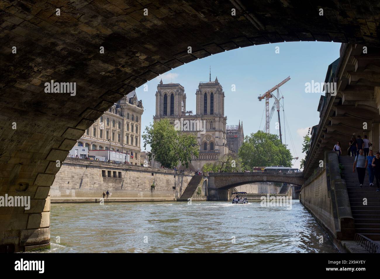 Paris, France. View on the Notre Dame from the riverbank. The ...