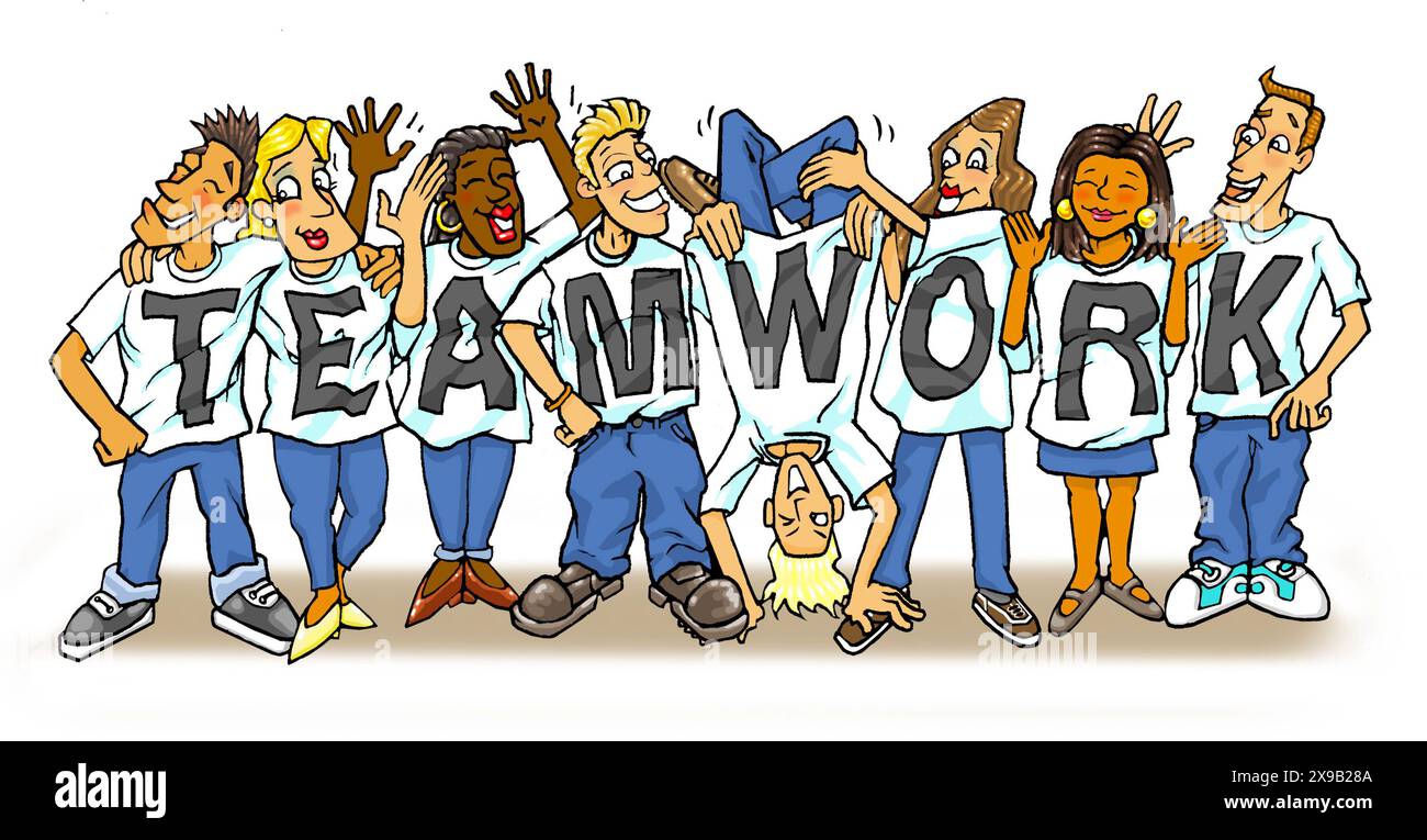 Art illustration showing group of men and women, black and white, whose ...