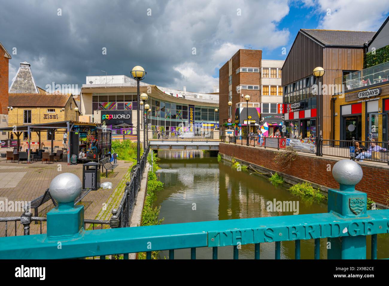 Shops and bars in Chelmsford fromThe friendship bridge over the river ...