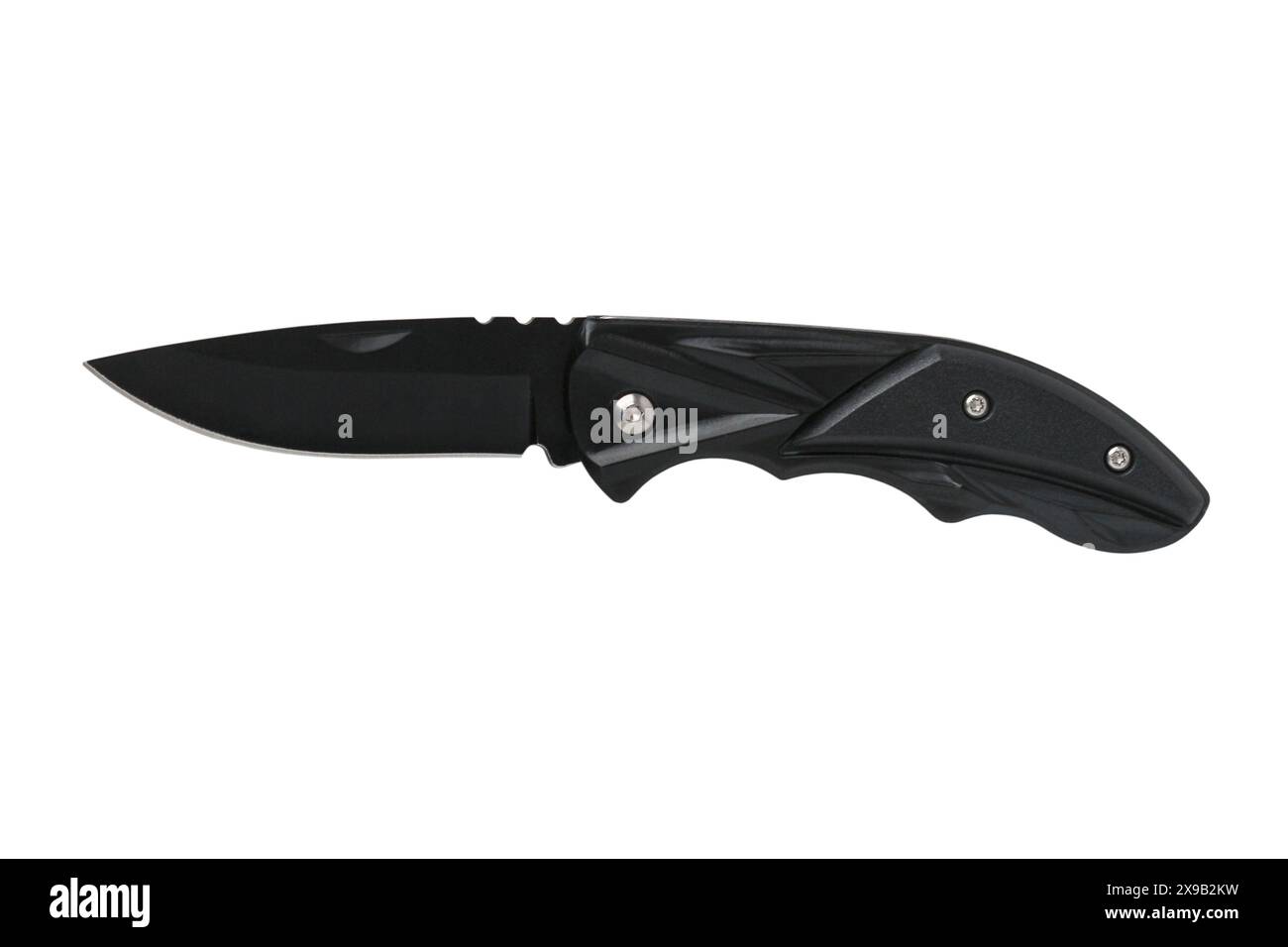 Black folding knife unfolded isolated on white background Stock Photo ...