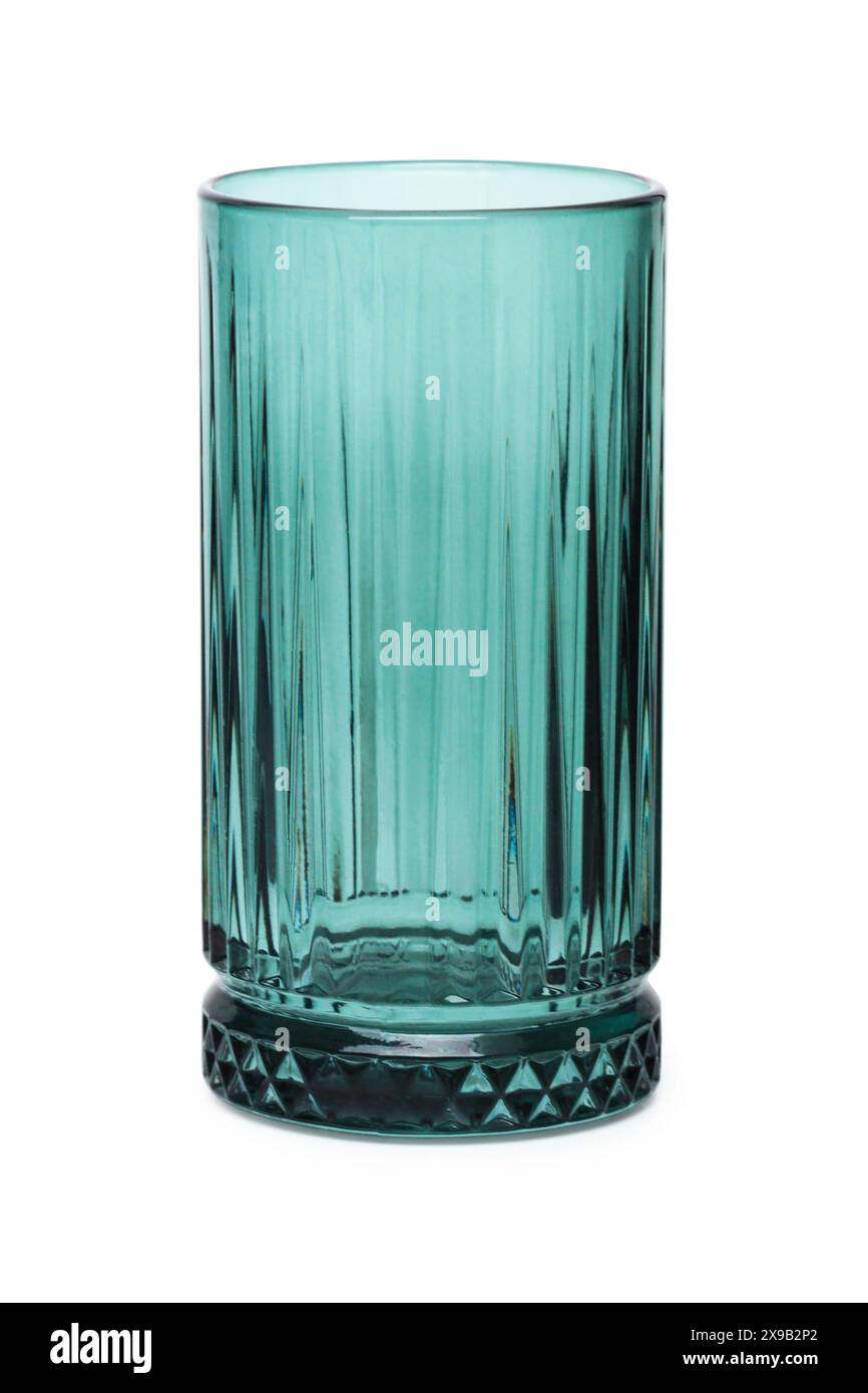 Beautiful blue green glass tumbler closeup isolated on white background ...