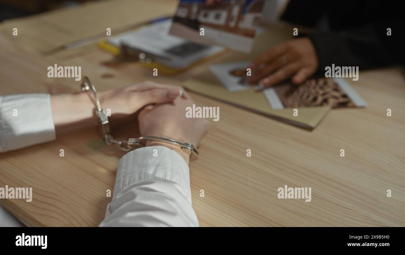 Two women investigate evidence, including passports and money, in a ...