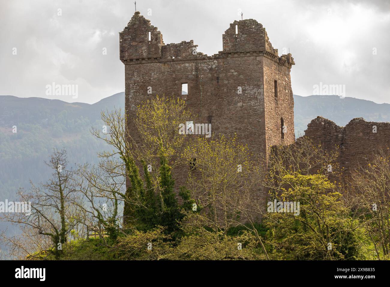 The ruins of a castle on the banks of Loch Ness just east of the ...