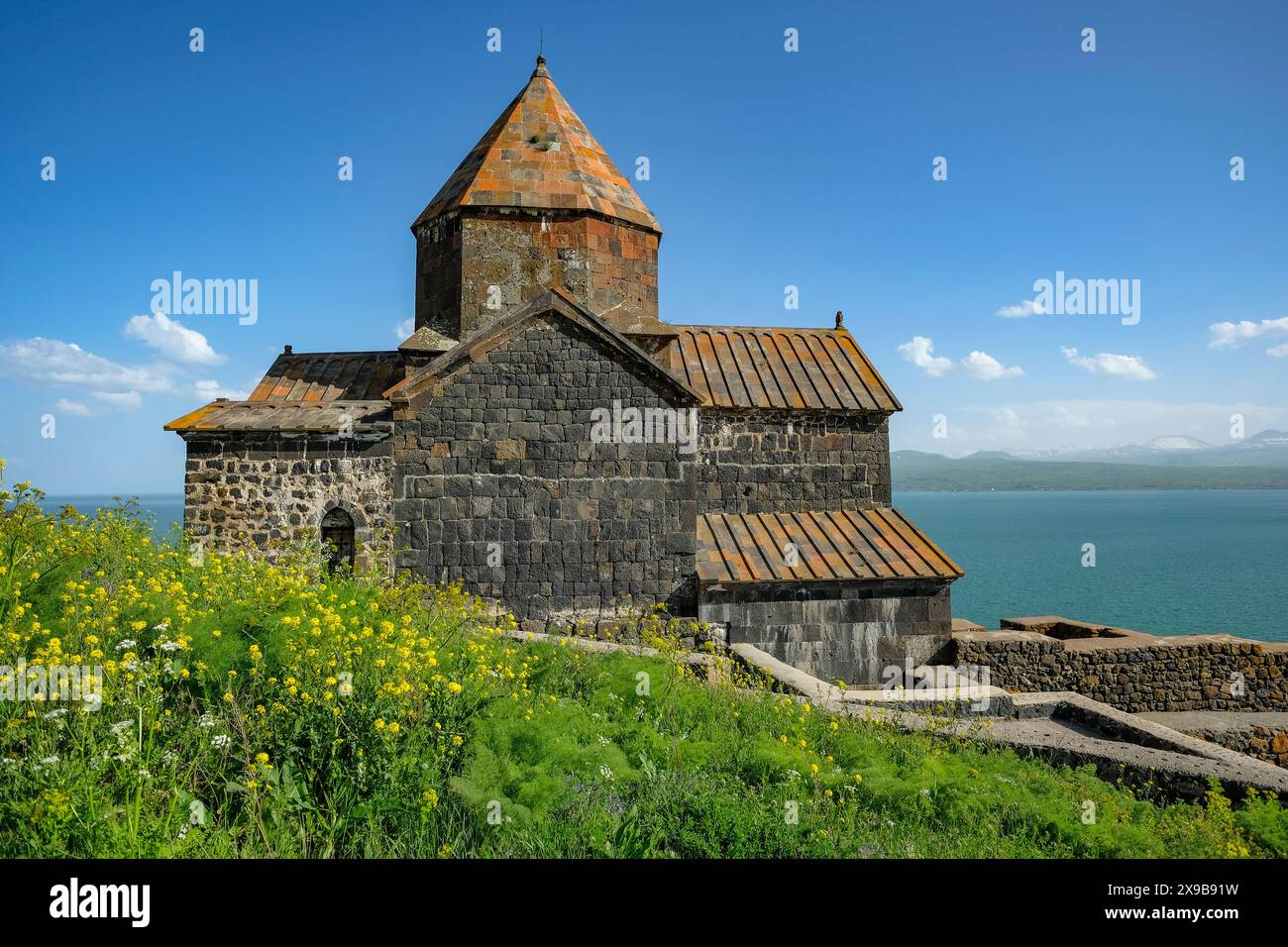 Sevan, Armenia - May 30, 2024: Sevanavank Monastery is a monastic complex located on a peninsula ...