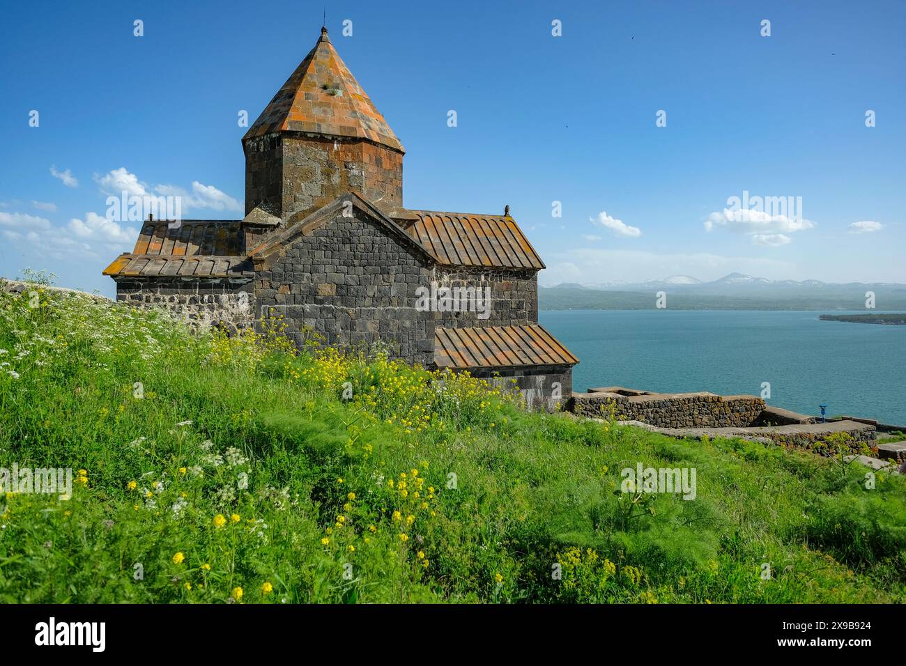 Sevan, Armenia - May 30, 2024: Sevanavank Monastery is a monastic complex located on a peninsula ...