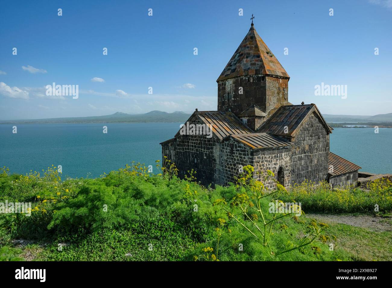 Sevan, Armenia - May 30, 2024: Sevanavank Monastery is a monastic complex located on a peninsula ...
