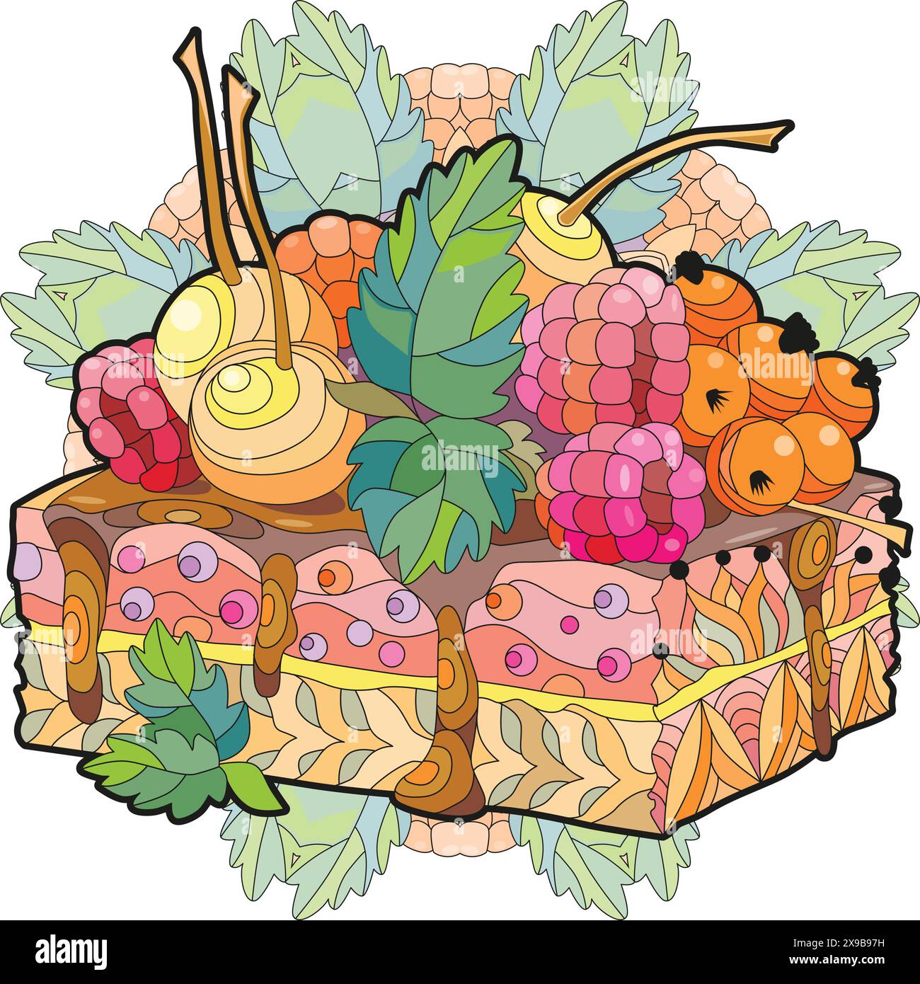 Vector piece of cake with abstract ornaments with mandala. Hand drawn ...
