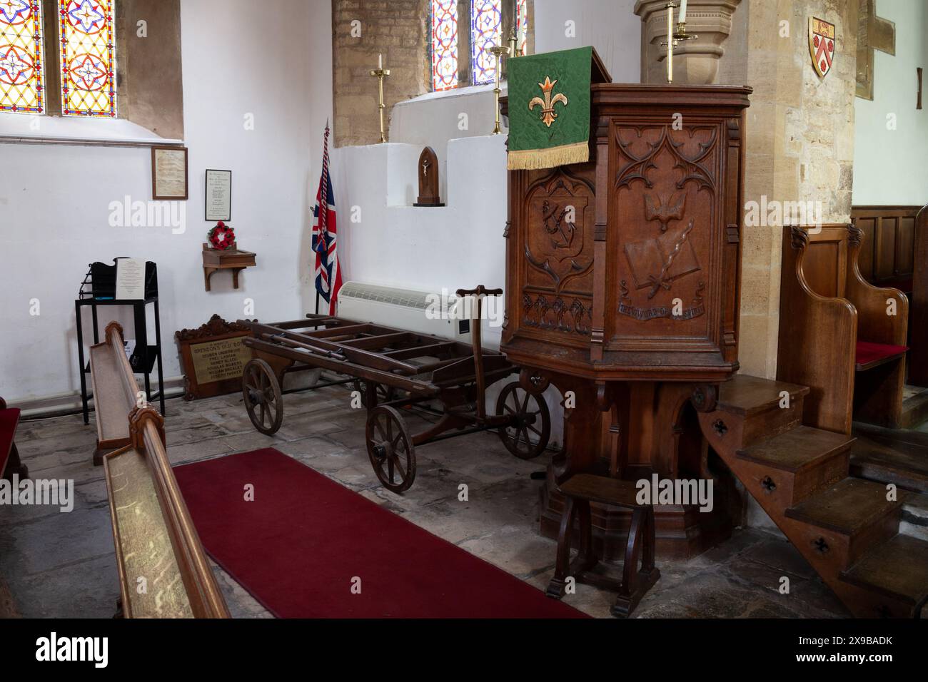 Pulpit and bier in St. Mary`s Church, Grendon, Northamptonshire ...