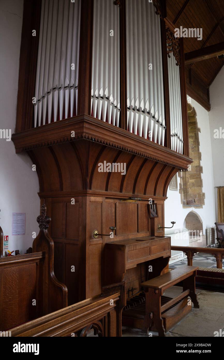 The organ in St. Mary`s Church, Grendon, Northamptonshire, England, UK ...