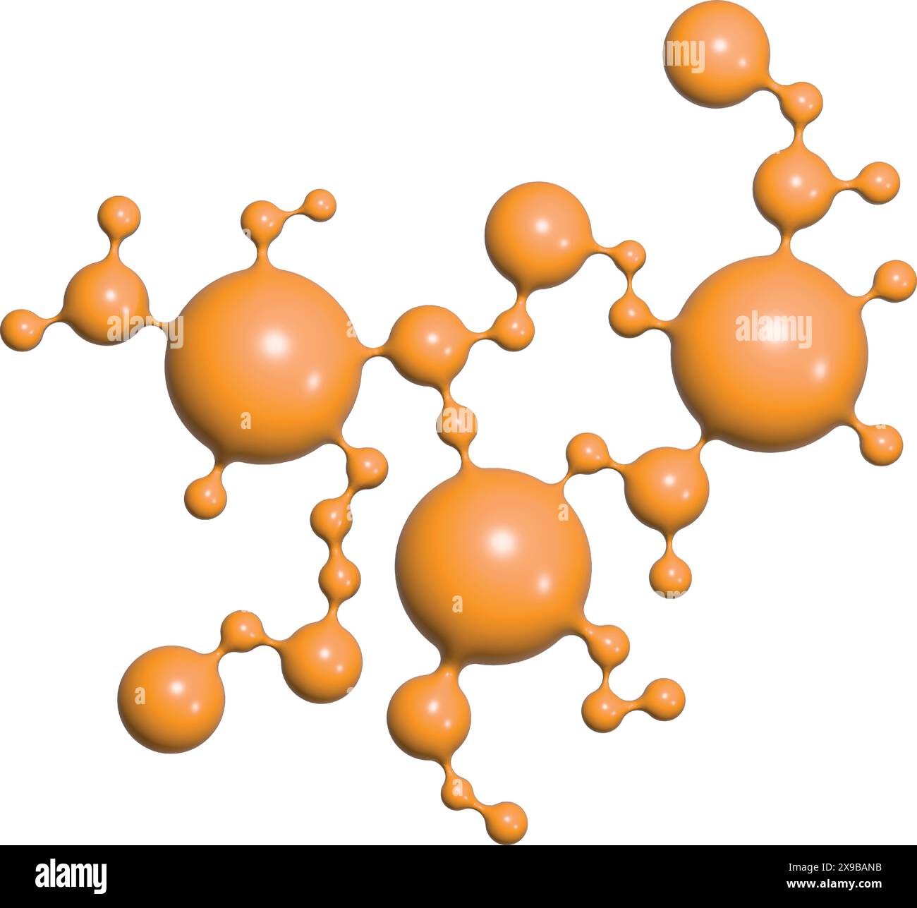 Abstract Design Of A Molecular Structure With Glossy Orange Spheres On A White Background Stock