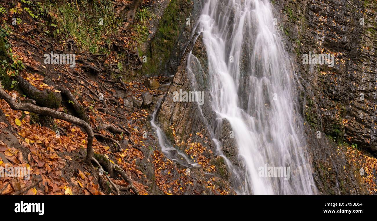 Beautiful mountain forest waterfall Seven beauties. Ismayilli region ...