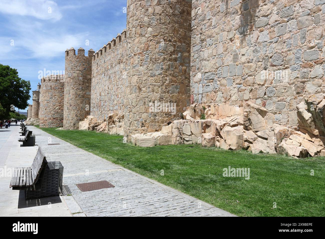 Exterior views of the medieval fortification walls of Avila, Spain ...