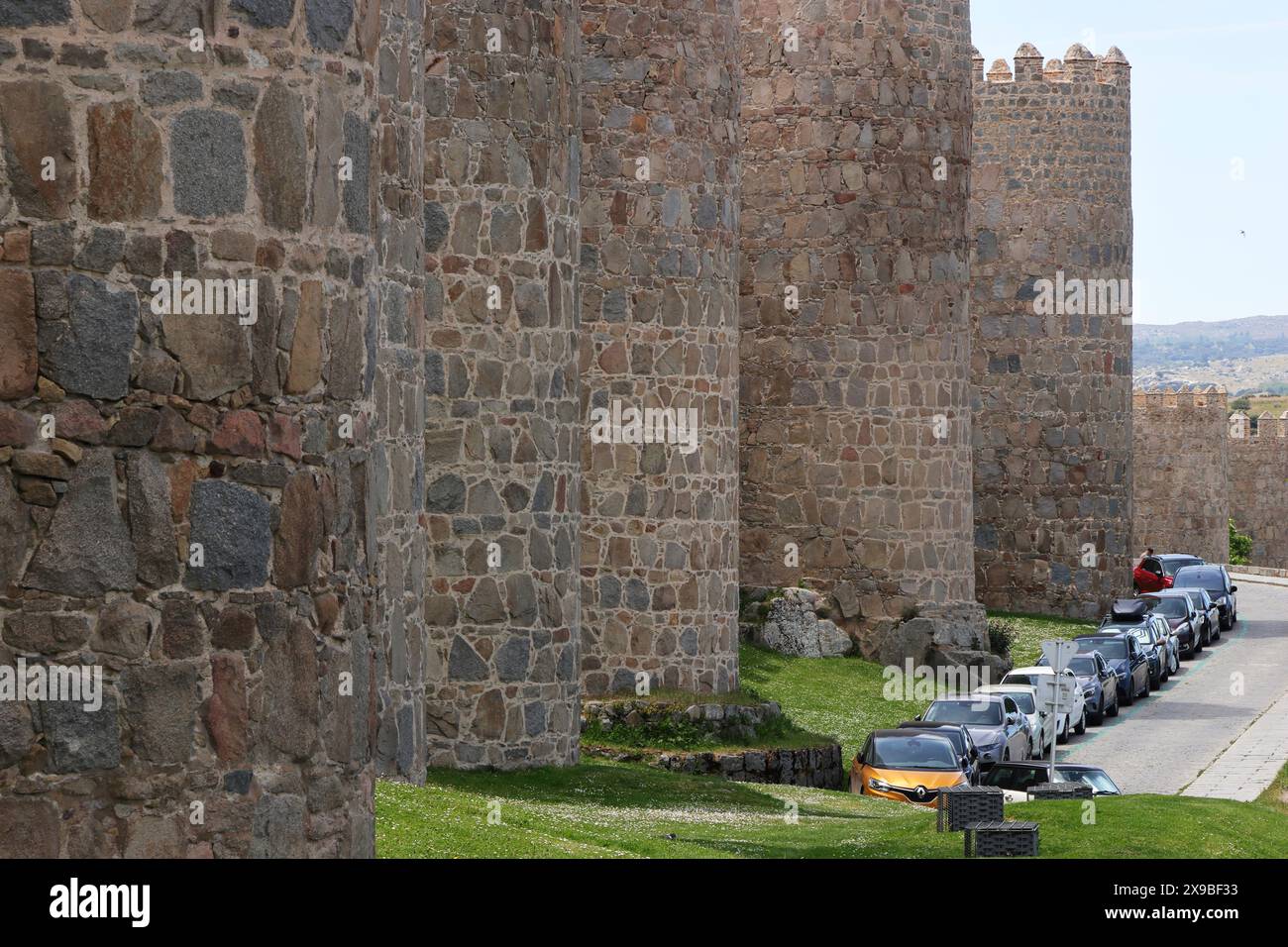Exterior views of the medieval fortification walls of Avila, Spain ...