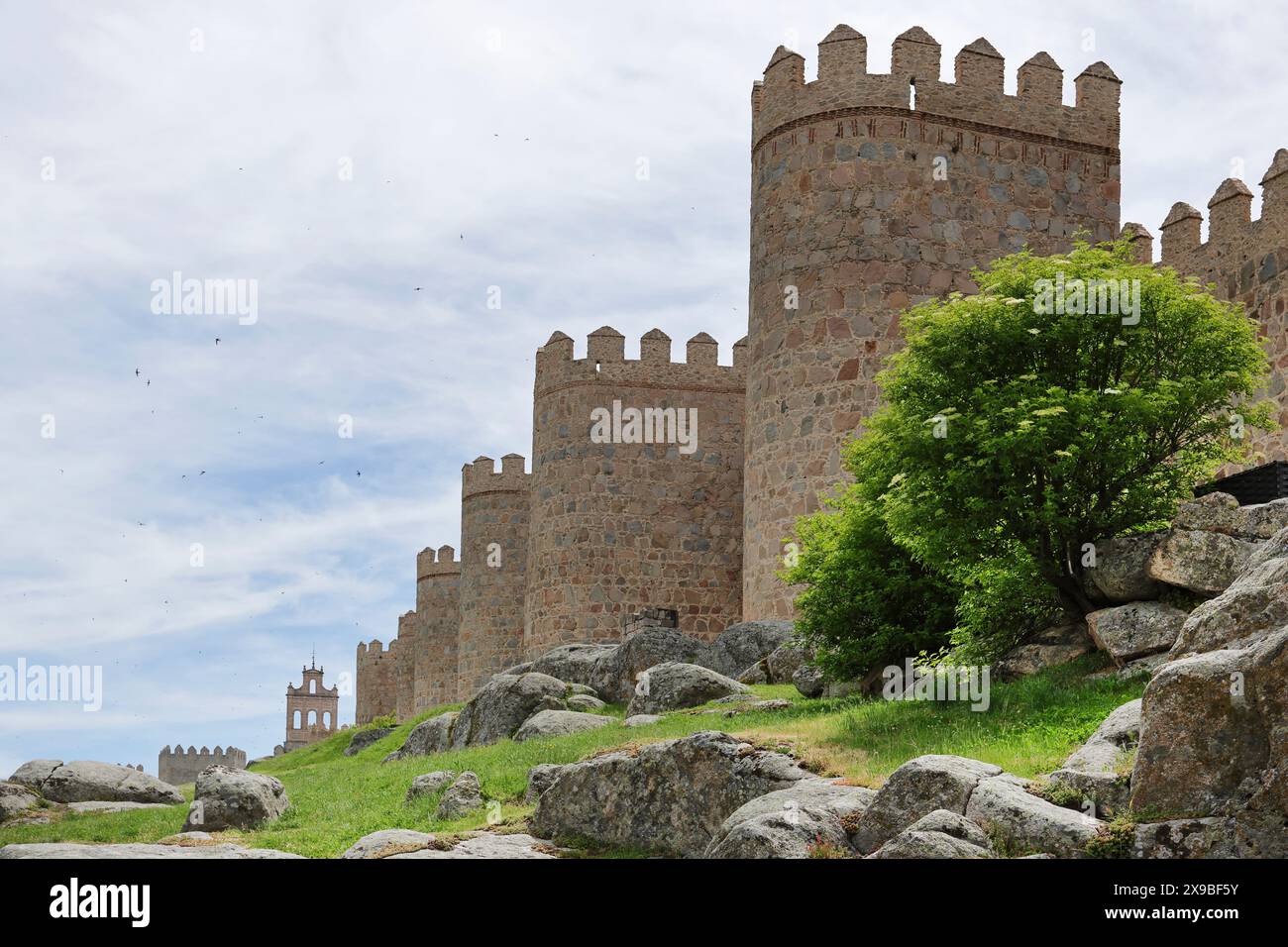 Exterior views of the medieval fortification walls of Avila, Spain ...