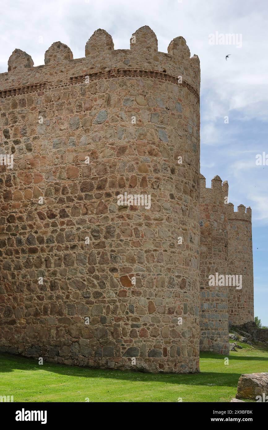 Exterior views of the medieval fortification walls of Avila, Spain ...