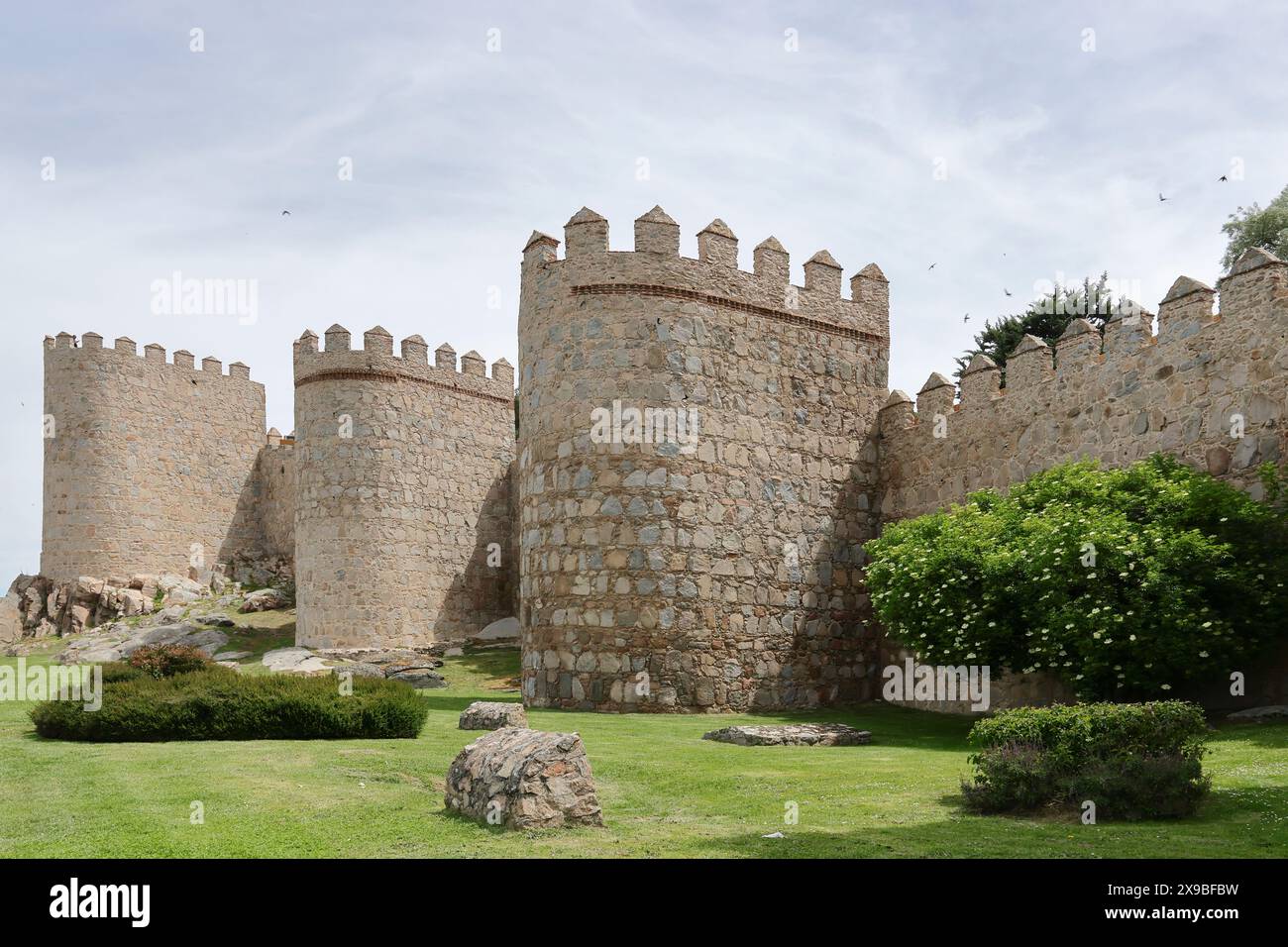Exterior views of the medieval fortification walls of Avila, Spain ...