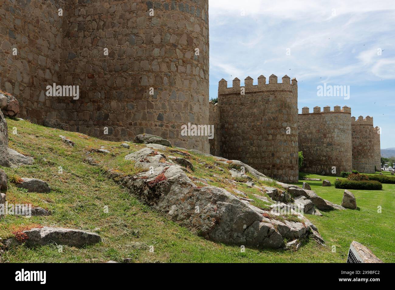Exterior views of the medieval fortification walls of Avila, Spain ...