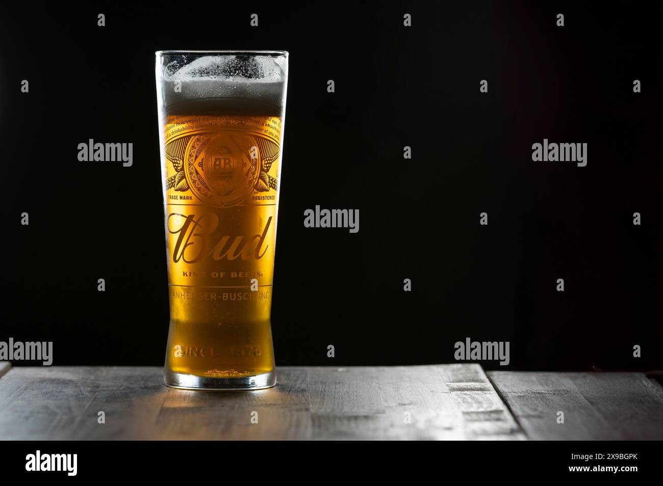 ANKARA, TURKEY - April 27, 2024: Original glass of Budweiser original ...