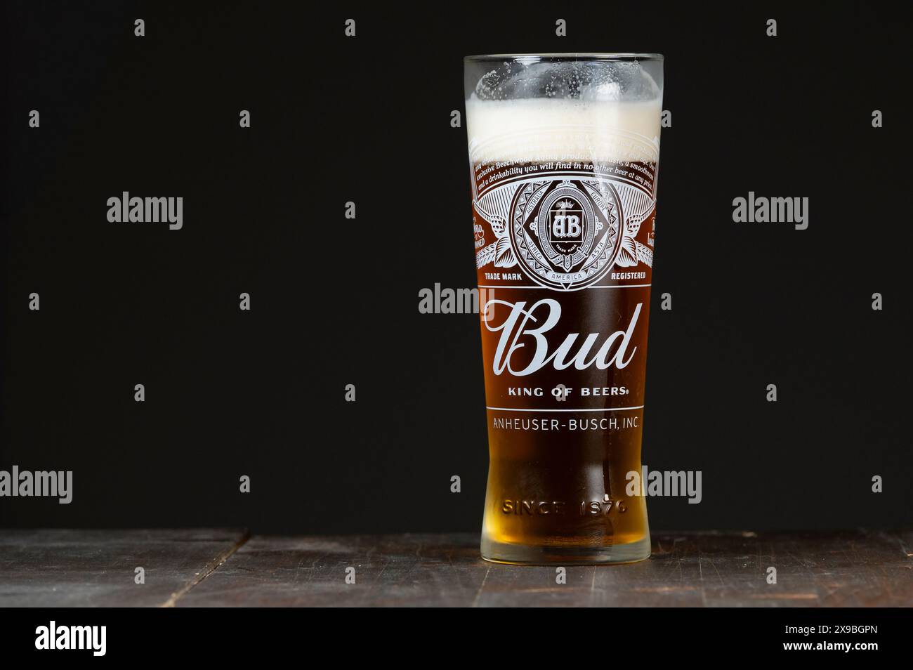 ANKARA, TURKEY - April 27, 2024: Original glass of Budweiser original ...