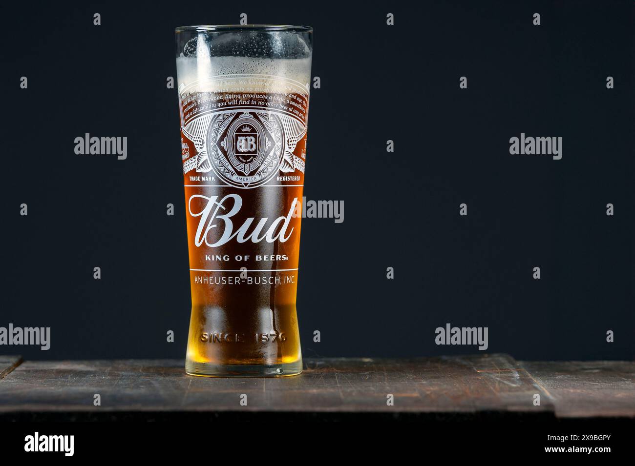 ANKARA, TURKEY - April 27, 2024: Original glass of Budweiser original ...