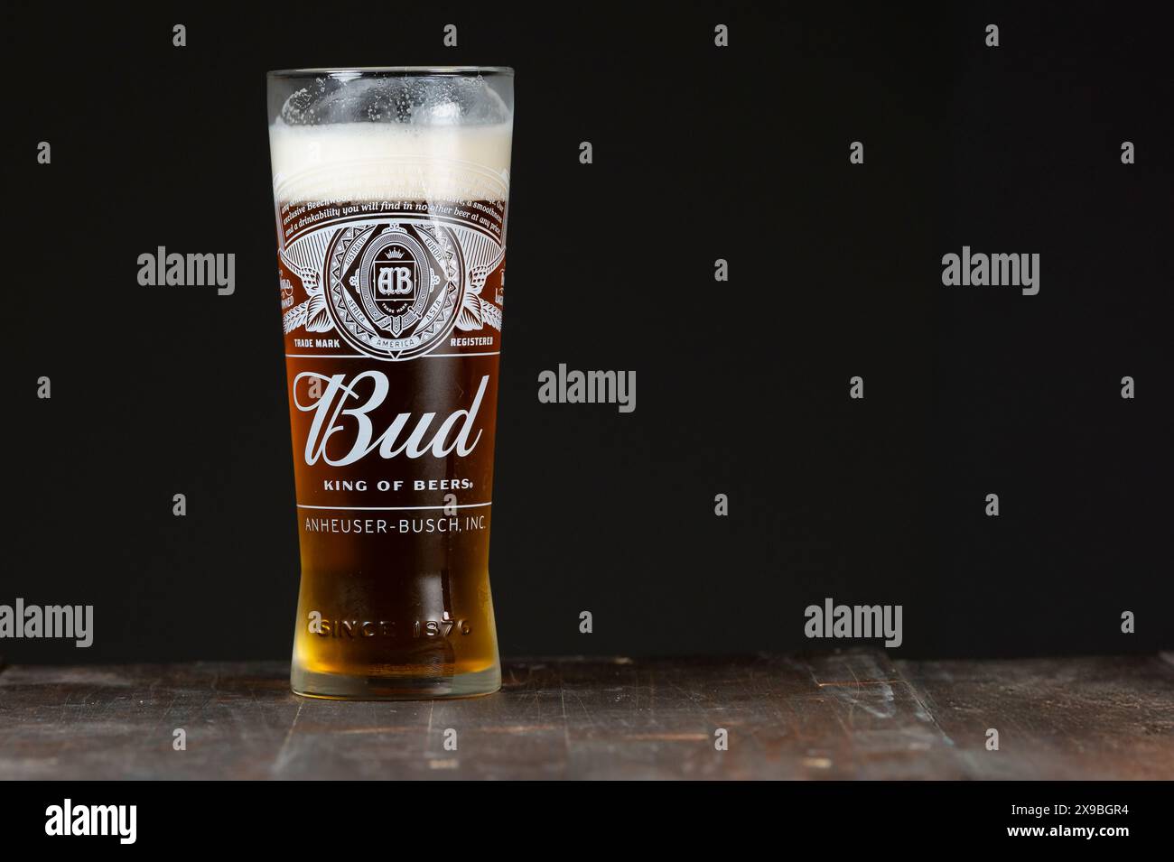 ANKARA, TURKEY - April 27, 2024: Original glass of Budweiser original ...
