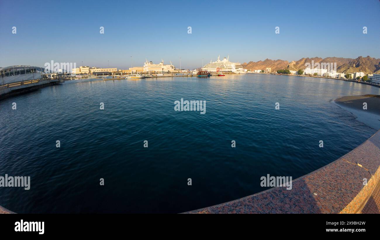 Photography of a bay in Oman, Muscat old town with boats during spring ...