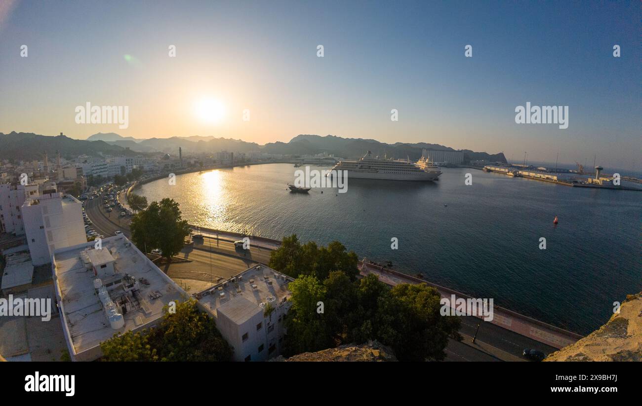 Photography of a bay in Oman, Muscat old town with boats during spring ...