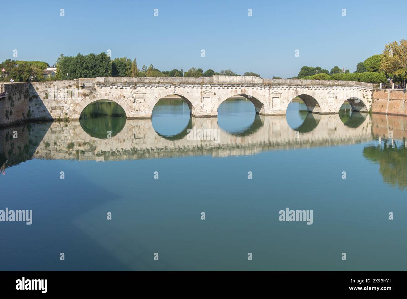 The ancient bridge over the river in Rimini, Italy which is Ponte di ...