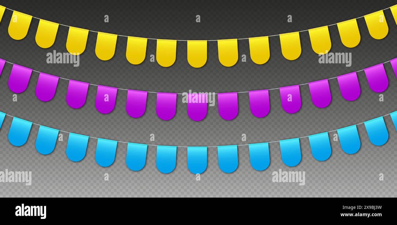 Colorful bunting flags, carnival party flags, festive pennants hanging ...