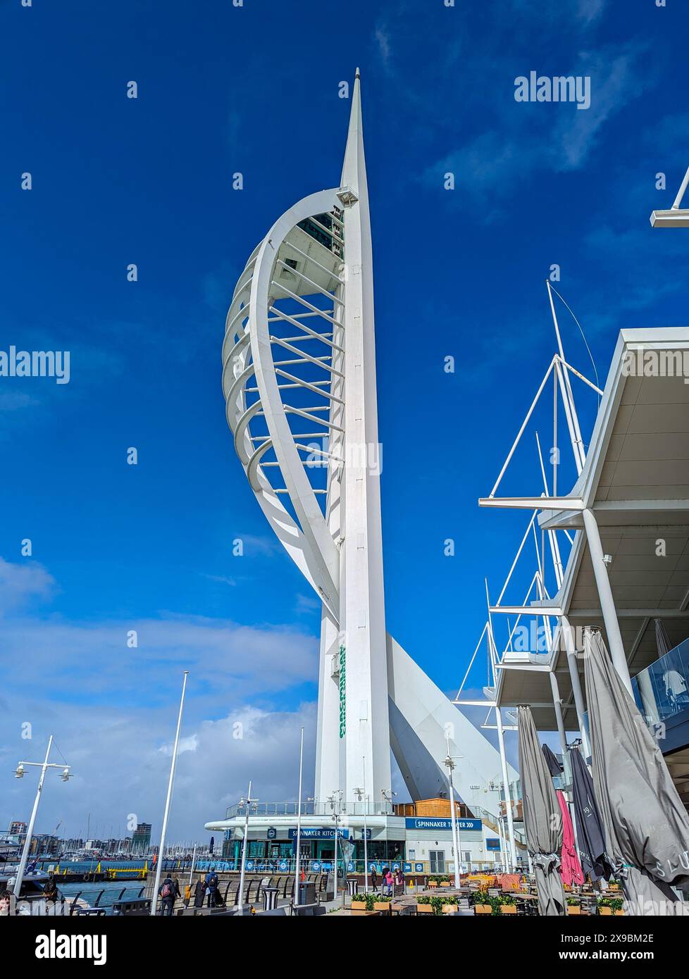 Great Britain, Portsmouth, April 4, 2024: The Spinnaker Tower towers over Portsmouth Harbour ...