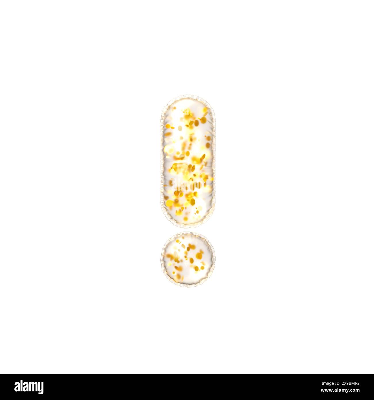 Transparent balloon with golden flakes Exclamation mark. 3d render ...
